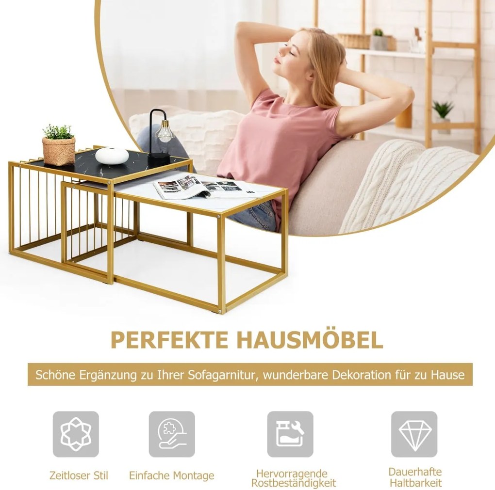 Costway 2 x odkládací stolek set hnízdící stolky mramorový moderní hnízdící
