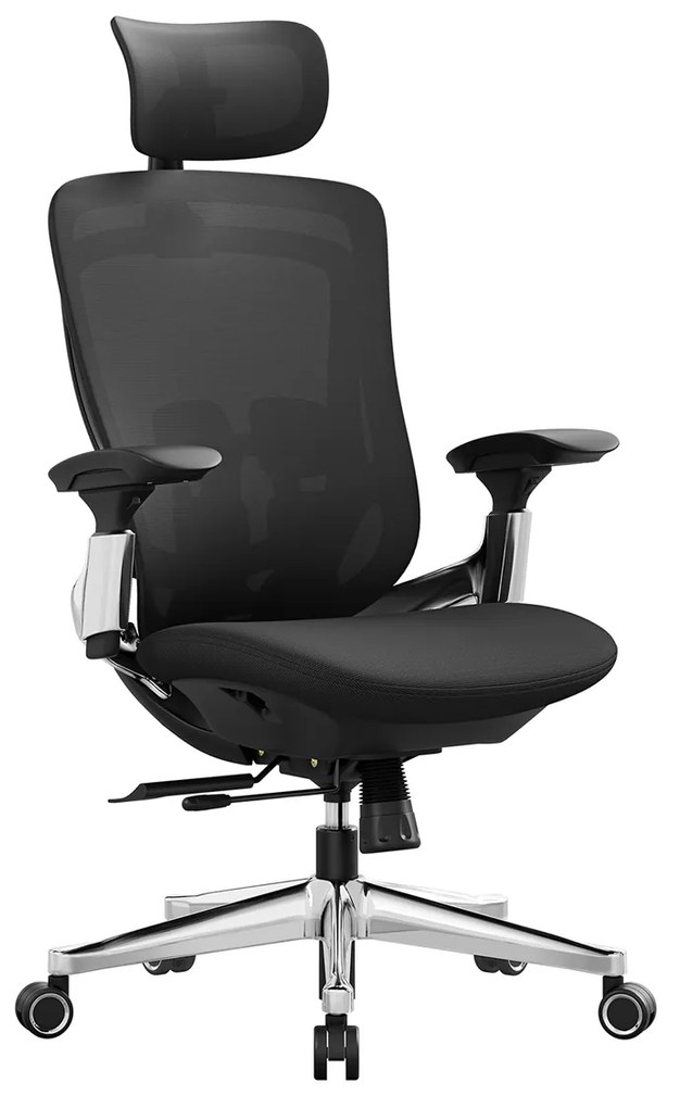 Kancelářská židle, Ergonomická, Nastavitelná, Černo-stříbrná, 115-125x70x70cm