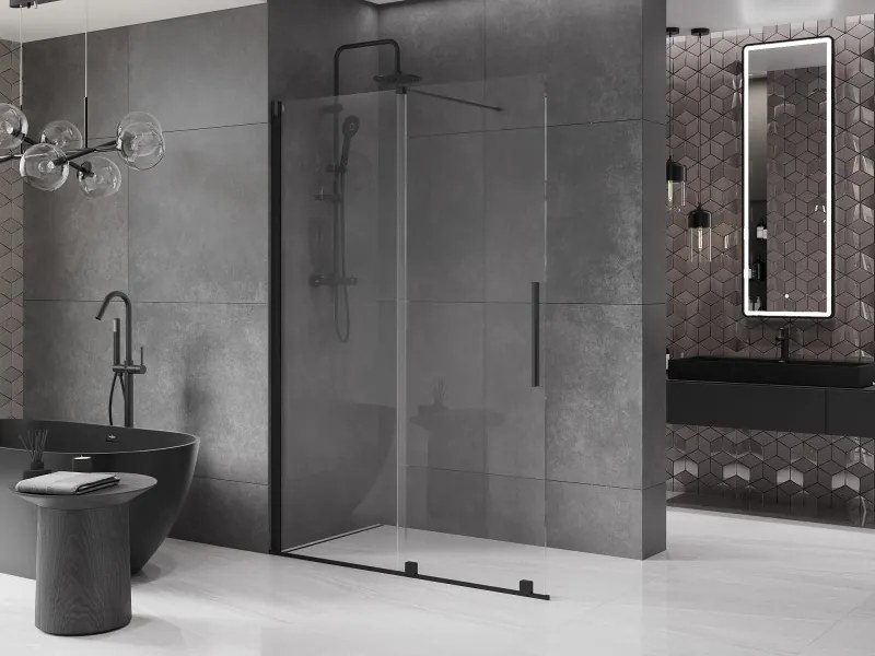 Mexen Velar, posuvné dveře do otvoru typ Walk-In 160 cm, 8mm čiré sklo, černá matná, 871-160-000-03-70