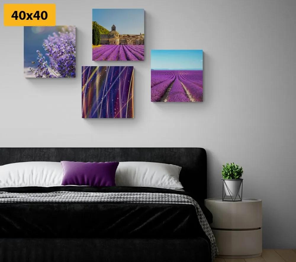Set obrazů levandulové pole s abstrakcí - 4x 40x40 cm