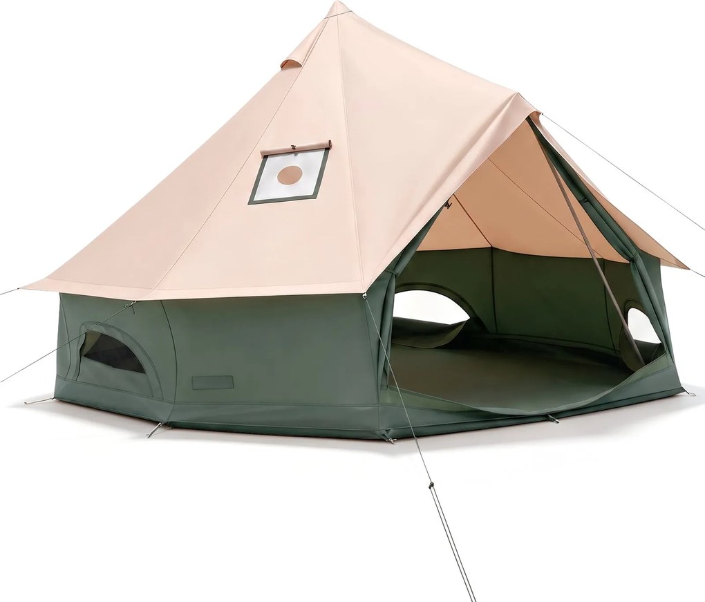 Costway Nepromokavý zvonový stan s otvorem pro kamna, 310 cm, khaki