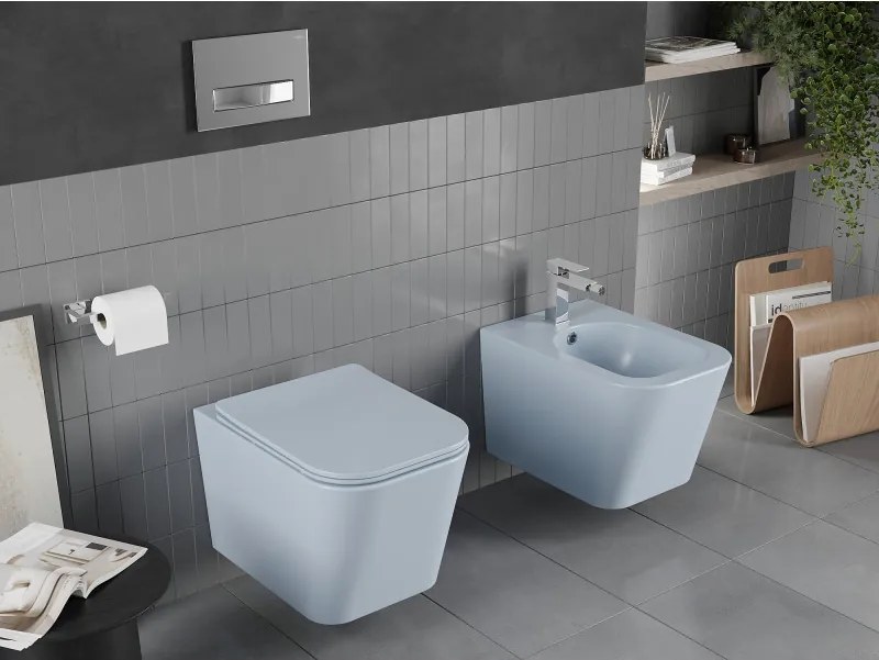 Mexen Teo, závěsné WC Rimless s WC deskou slim, duroplast, šedá-modrá matná, 30854069