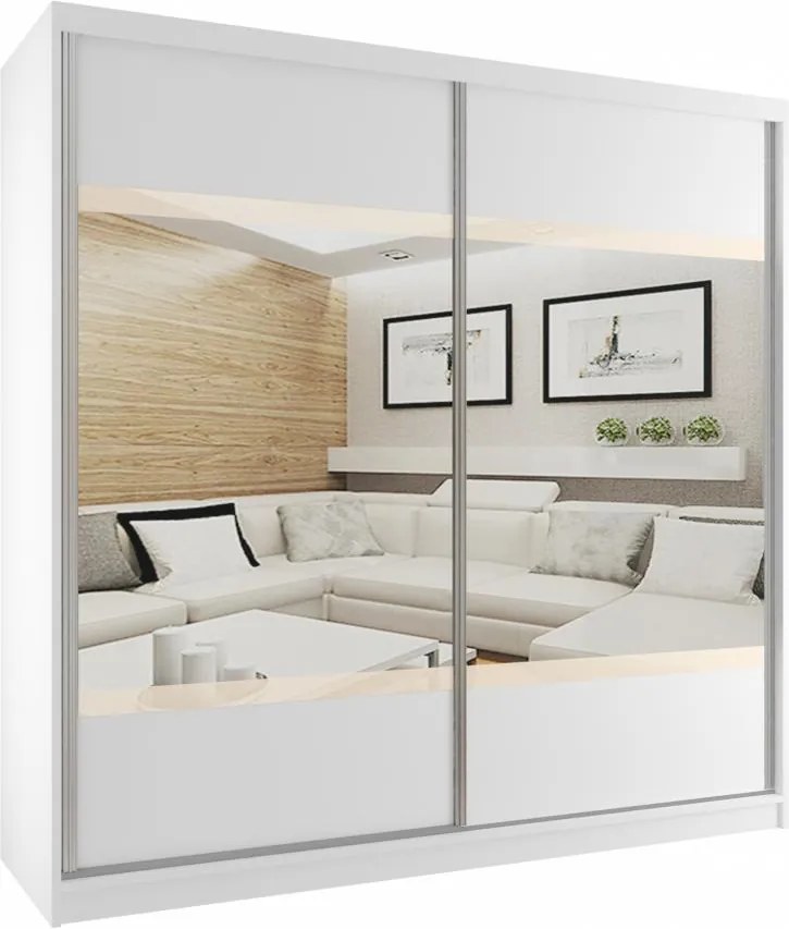 Designová bílá skříň se zrcadlem Leoni 200 cm