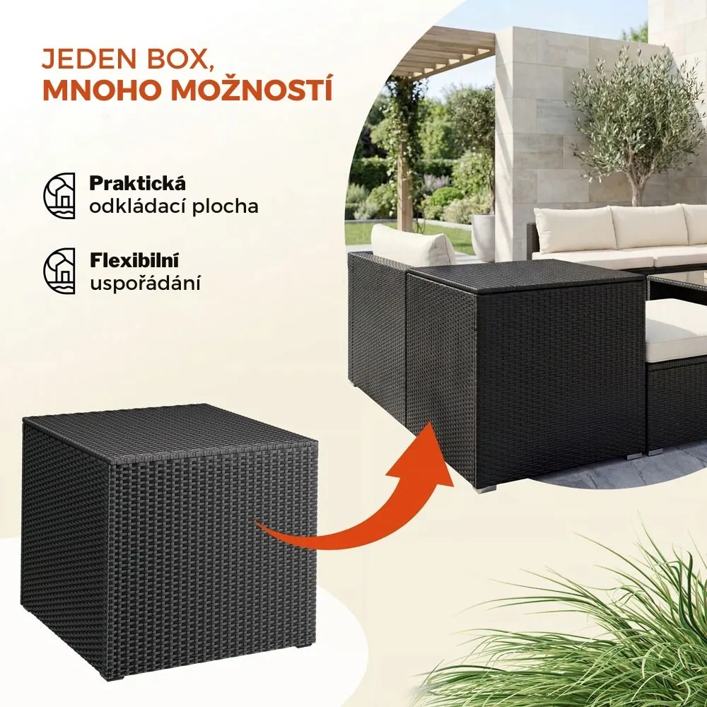 Polyratanový úložný box RICCO, 318L, 75x75x70 cm, černá Casaria