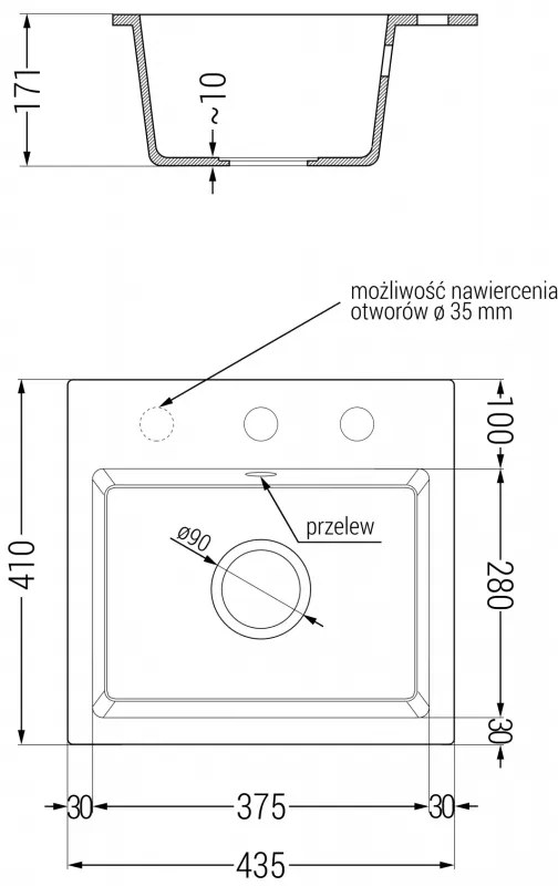Mexen Milo, 1-komorový granitový dřez 43,5x41 cm a kuchyňská baterie Telma, šedá, 6505-71-670200-71