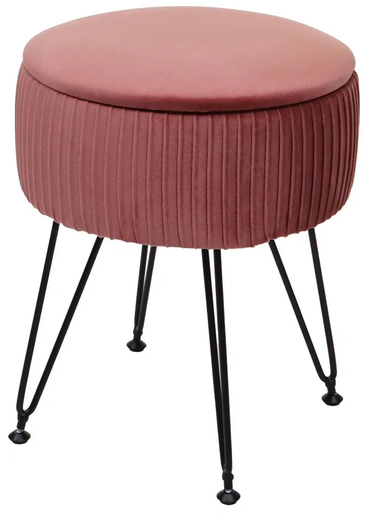 Taburetka s úložným prostorem K47 - samet, v45 x Ø33 cm - Růžová / černá
