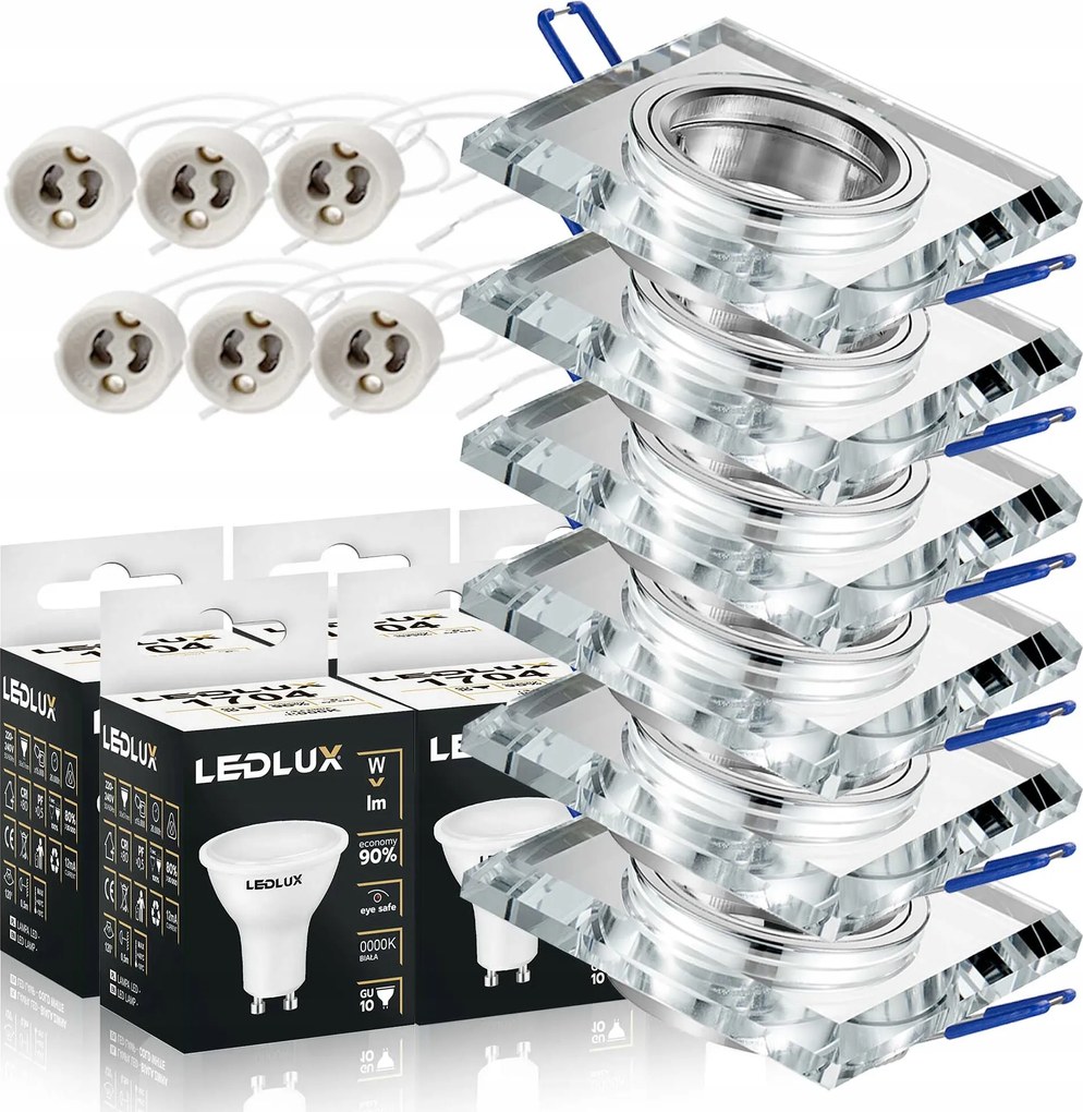 6x Skleněná halogenová lampa čtvercová žárovka GU10 Led 12W 3 Barvy