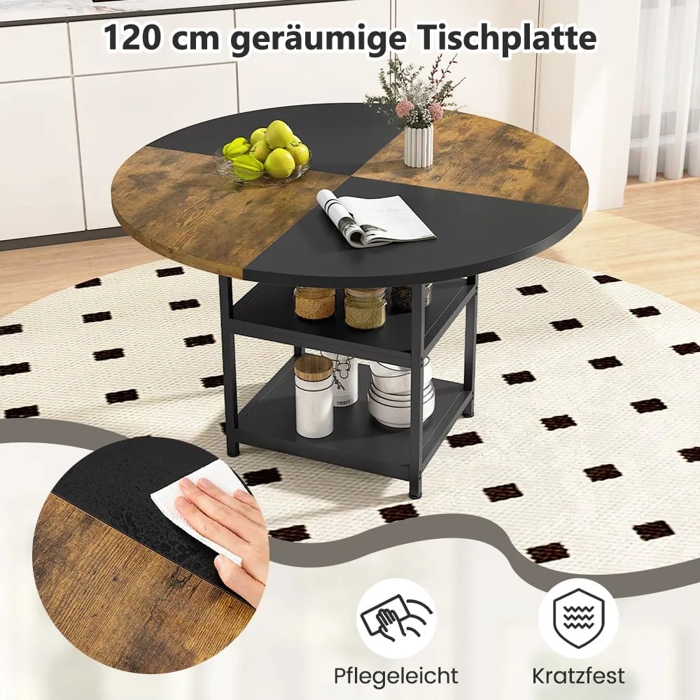 Costway Φ 120 cm Kulatý jídelní stůl pro 4-6 osob Dvoubarevný s kovovým rámem