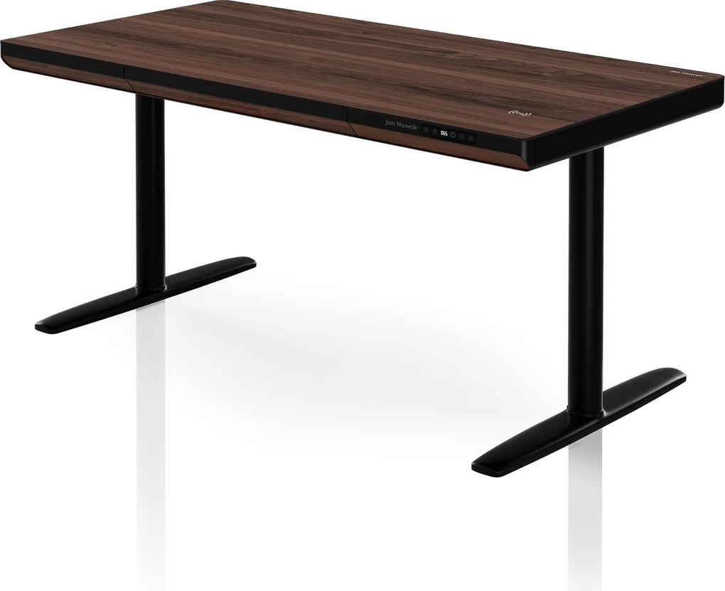 Elektrický psací stůl sit-stand se zásuvkou a bezdrátovou nabíječkou Qi černý/ořech, 1400 mm: ELLIS