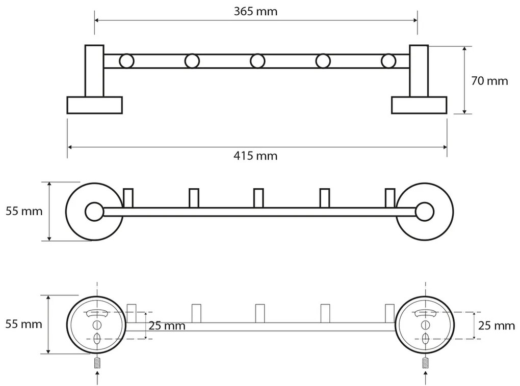 SAPHO XR214 X-Round E hrazda s 5 věšáčky 39,5 cm, stříbrná