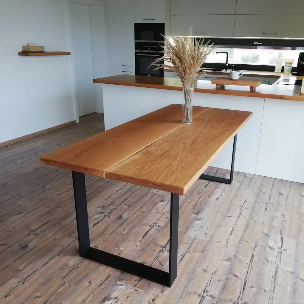 KULHÁNEK Designový stůl ze 2 ks fošen Velikost desky: 150x80 cm, Odstín podnože: černá s jemnou strukturou - JS RAL 9005