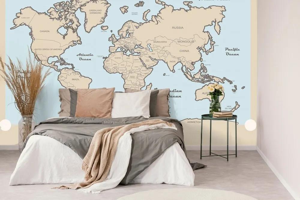 Tapeta mapa světa s béžovým okrajem - 225x150 cm