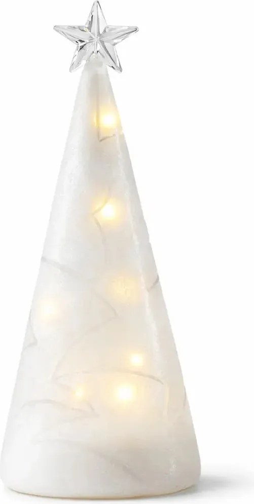 LED svítící stromeček skleněný, bílý, 22 cm, zmražený