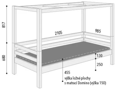 Jednolůžko se zábranou Domestav D902 Povrchová úprava: Barevné lakování, Materiál: Smrk