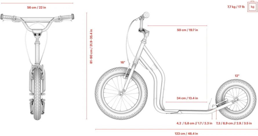 Koloběžka Yedoo Wzoom Y30 16/12" Red