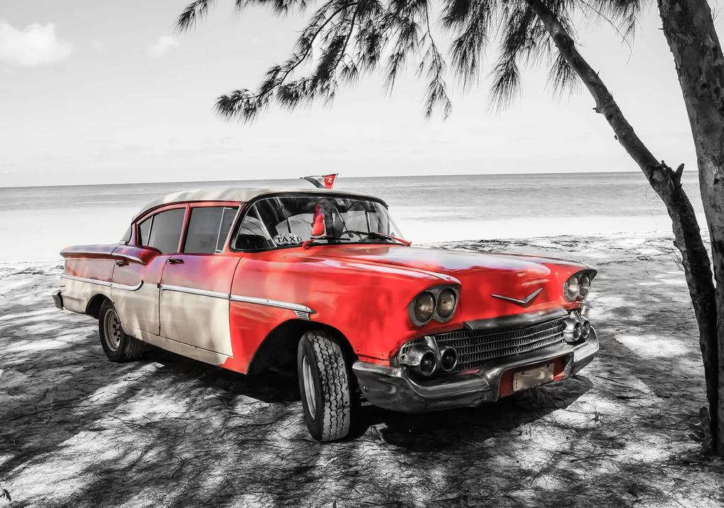 Postershop Fototapeta: Kuba červené auto u moře - 104x152,5 cm