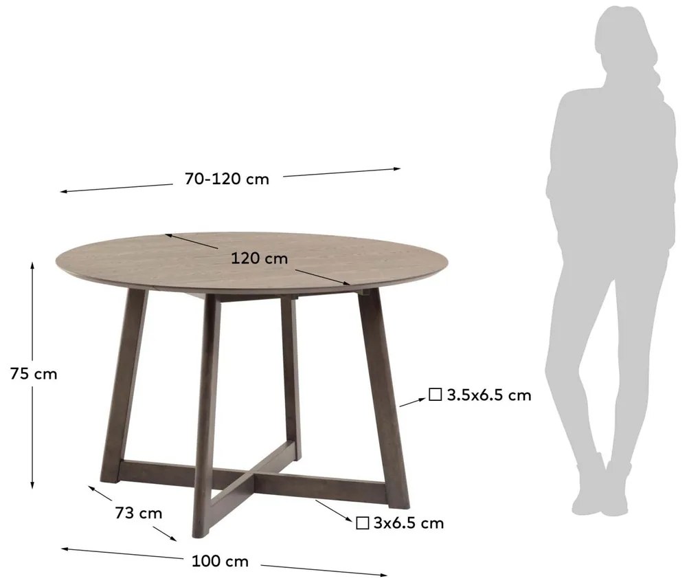 Hnědý jasanový rozkládací jídelní stůl Kave Home Maryse 70-120 cm