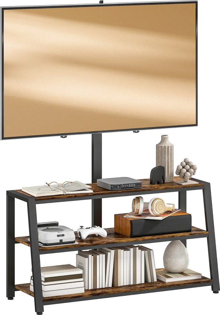 HOMCOM TV nábytek s držákem pro televizory od 81,3–177,8 cm, otevřené police, nastavitelný úhel 35°, 108x41x135 cm, hnědý