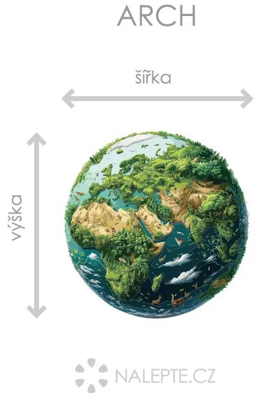Zelená planeta textilní přelepitelná samolepka na zeď arch 44 x 45 cm