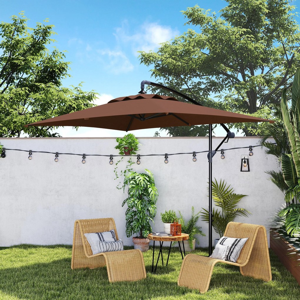 Zastřešení Outsunny 294x193 cm s křížovou základnou a klikou - Voděodolný slunečník s UV ochranou pro terasu a balkon hnědý