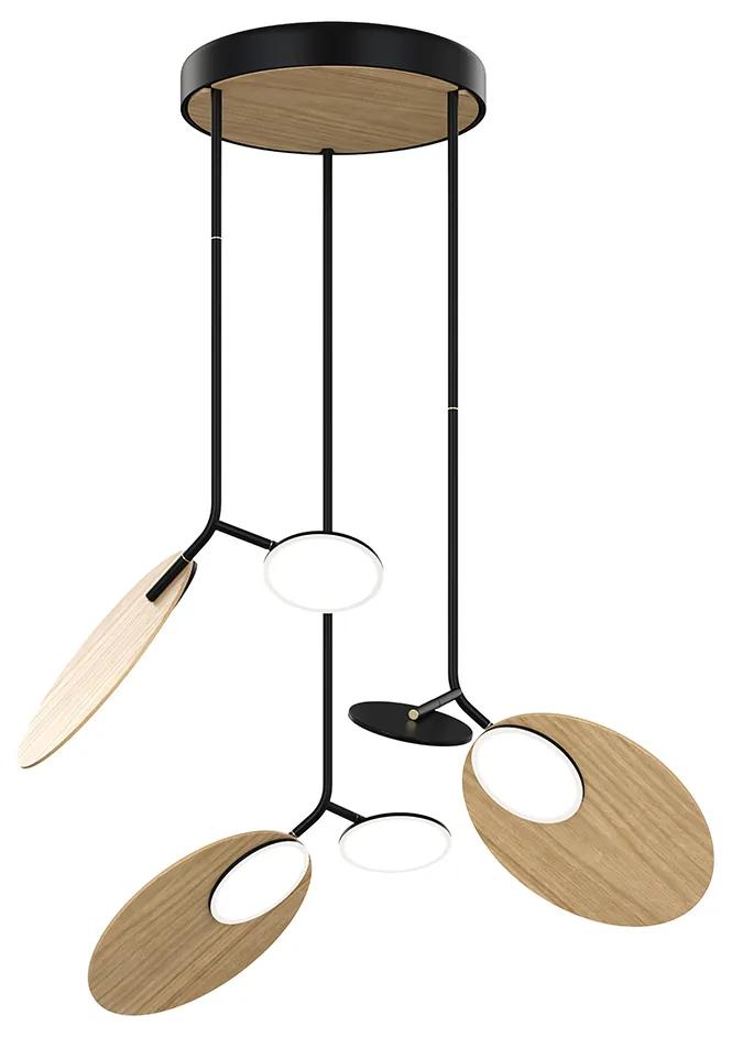 Stropní svítidlo v organickém designu Ballon 3 Dekor: Černá / Dubové dřevo, Stmívání: Stmívatelné DALI, Výška: 530 mm