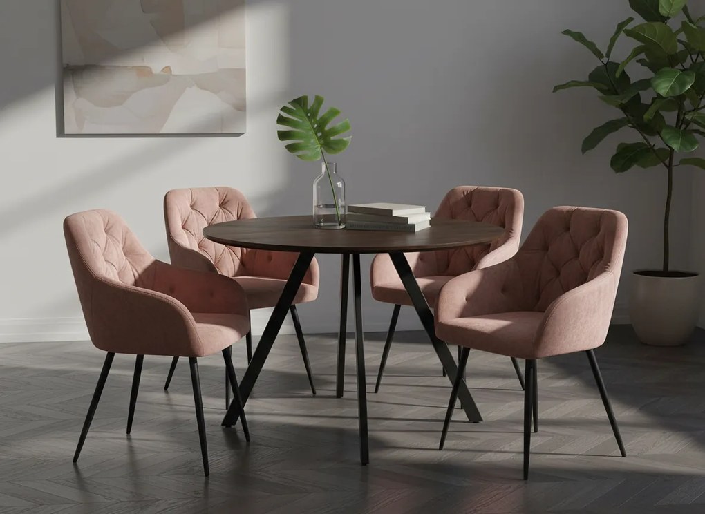 Noela Jídelní set GYRUS 120 hnědý + 4x židle SIENA růžová