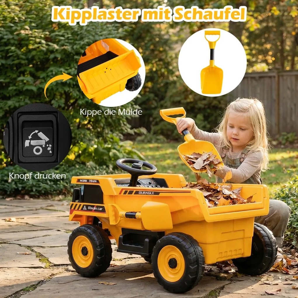 Costway 24 V dětský elektrický sklápěč 4 kolový stavební stroj s vyklápěcí