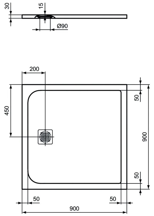 Ideal Standard Ultra Flat S - Sprchová vanička 90 x 90 cm, Bílá, K8215FR