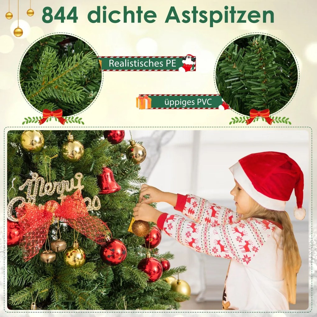 Costway Umělý vánoční stromek 150 cm s LED diodami ve vícebarevné a teplé bílé
