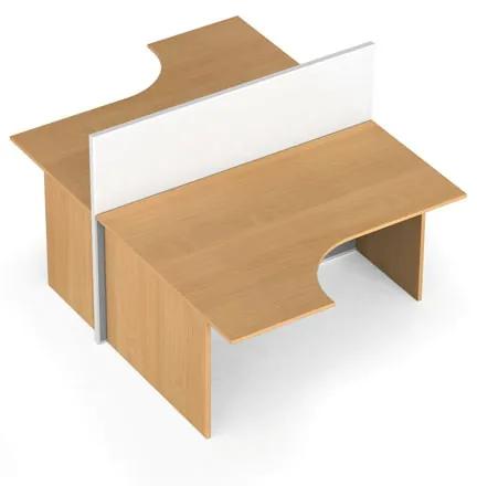 Rohový kancelářský stůl PRIMO s paravanem, otevřená, magnetická tabule, 2 místa, bříza