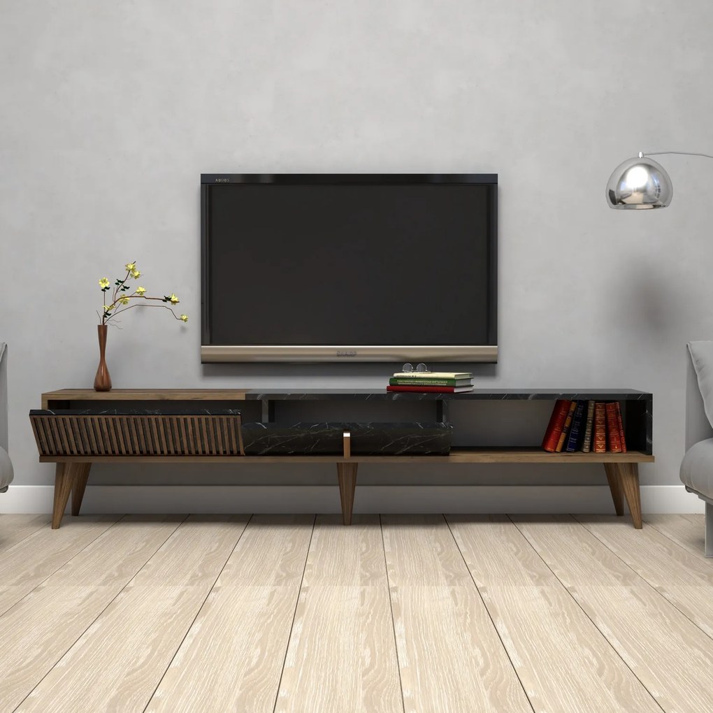 Hanah Home TV stolek Milan - Walnut, Black, Ořech, Černá