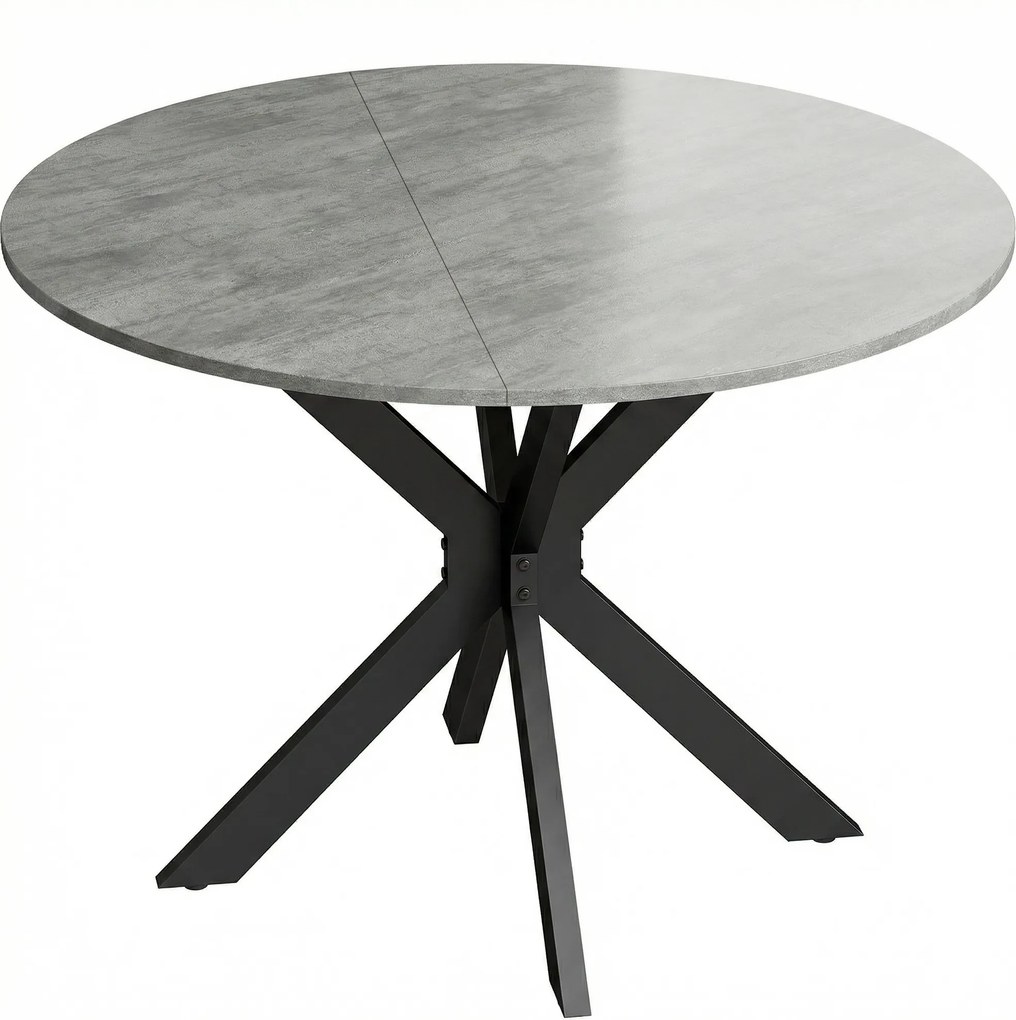 HOMCOM kulatý skládací jídelní stůl, pro 2–6 osob, ocelové nohy do kříže, do malých prostor, jídelna, kuchyně, 110 x 76 cm, cementově šedý