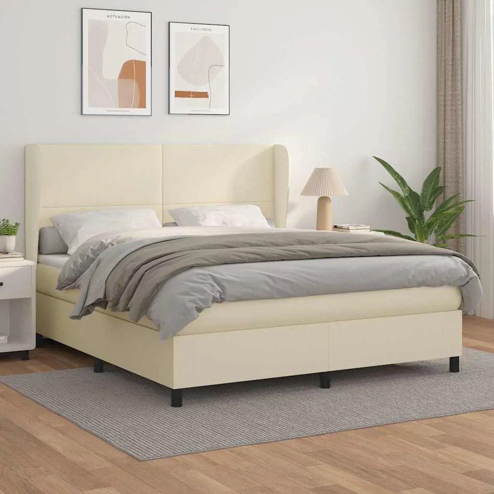 Box spring postel s matrací krémová 160x200 cm umělá kůže 3128921