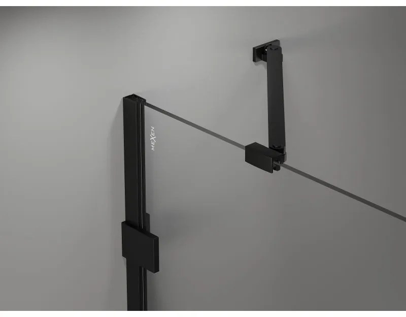 Mexen Lunar, Pětiúhelníkový sprchový kout Mexen Lunar s výklopným levým oknem 100 x 90 cm, 8mm čiré sklo, černý profil, 831-100L-090P-70-00-L
