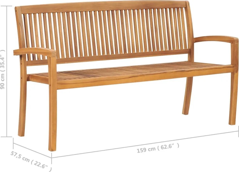 vidaXL Stohovatelná zahradní lavice s poduškou 159 cm masivní teak [3063323] Barva: Černá