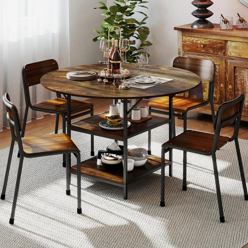 Costway 120 cm kulatý jídelní stůl pro 4-6 osoby s 2-vrstvým úložným