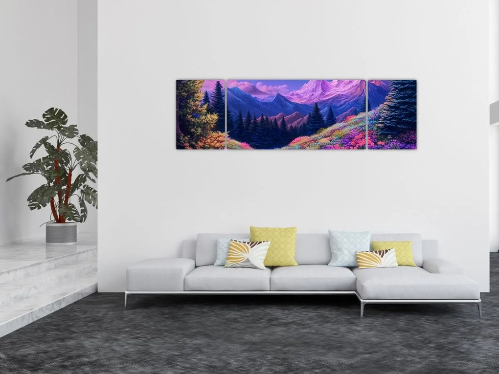 Obraz - Fialová krajina v úplňku (170x50 cm)