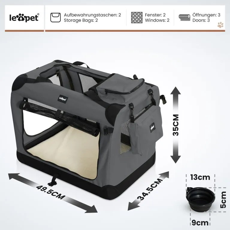 Leopet Přepravní box pro psy S 49,5 x 34,5 x 35 cm antracit