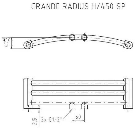 EBS GRANDE G45169OBSP Radiátor 45x169 oblý, středové připojení, černý samet S_G45169OBSP