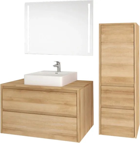 Mereo Mereo, Opto, koupelnová skříňka s umyvadlem z litého mramoru 61 cm, bílá, dub, bílá/dub, černá, CN920M