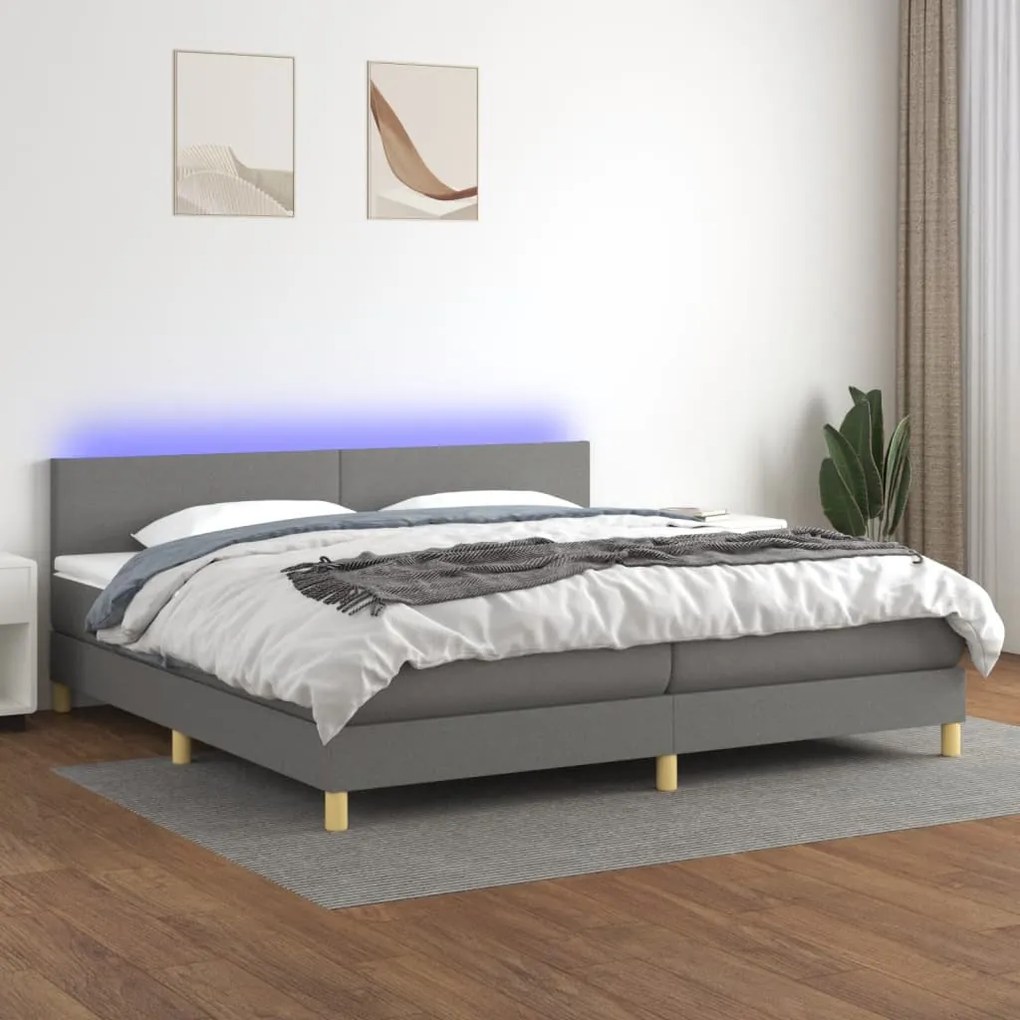 Box spring postel s matrací a LED tmavě šedá 200x200 cm textil 3133582