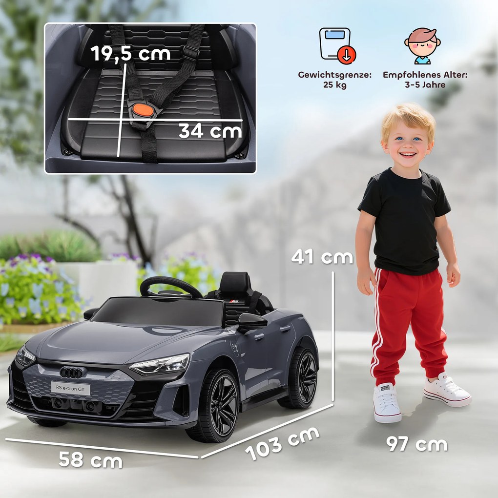 HOMCOM Dětské elektrické autíčko na dálkové ovládání, bezpečnostní pásy, klakson, hudba, světlomety, do 5 km/h, 3-5 let, šedé