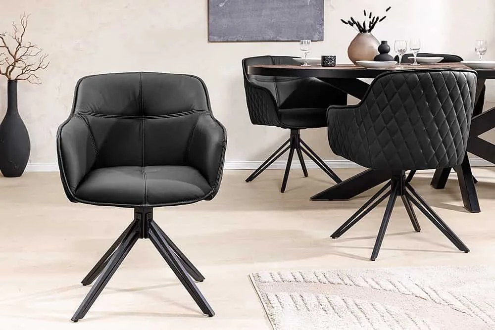 Designová otočná židle Natasha černá kůže