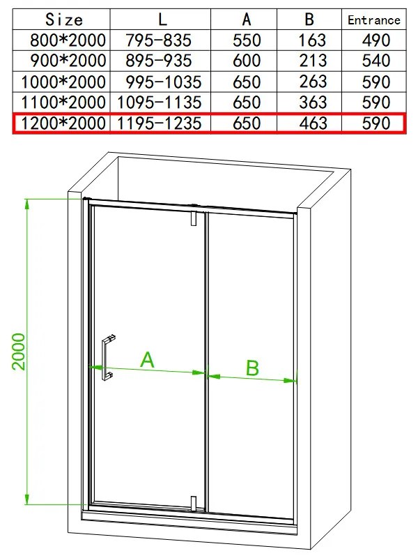 BPS-koupelny Sprchové dveře HYD-DN08 120 černá/transparent pro instalaci do niky - bez vaničky
