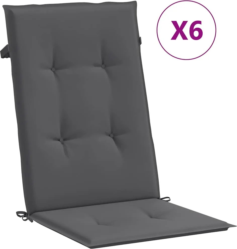 Podušky na židli vysoké opěradlo 6 ks antracitové 120x50x3 cm 314104