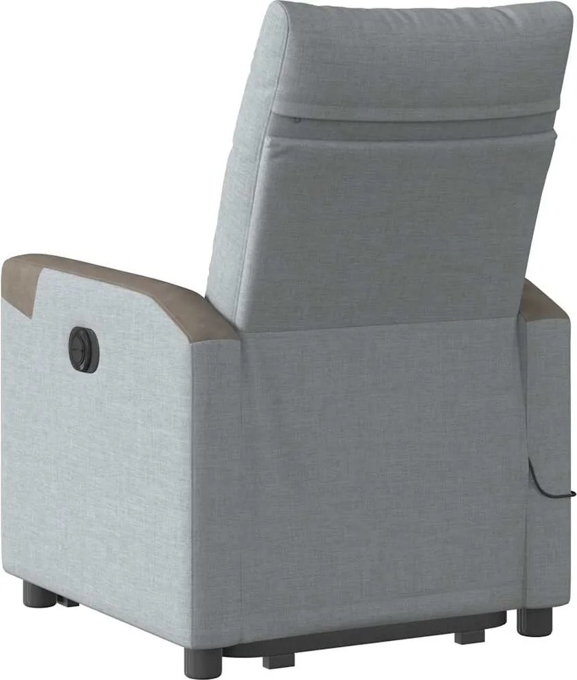 Zvedací masážní polohovací křeslo světle šedé textil 3324095