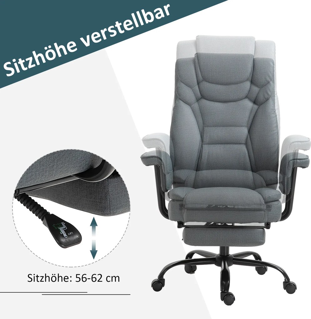 Kancelářská židle Vinsetto s funkcí polohování 150° skládací ergonomická kancelářská židle s opěrkou hlavy výškově nastavitelnou až do 135 kg šedá | …