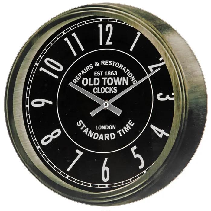 Nástěnné kulaté hodiny OLD TOWN, černá barva, průměr 30 cm (5902891242734)