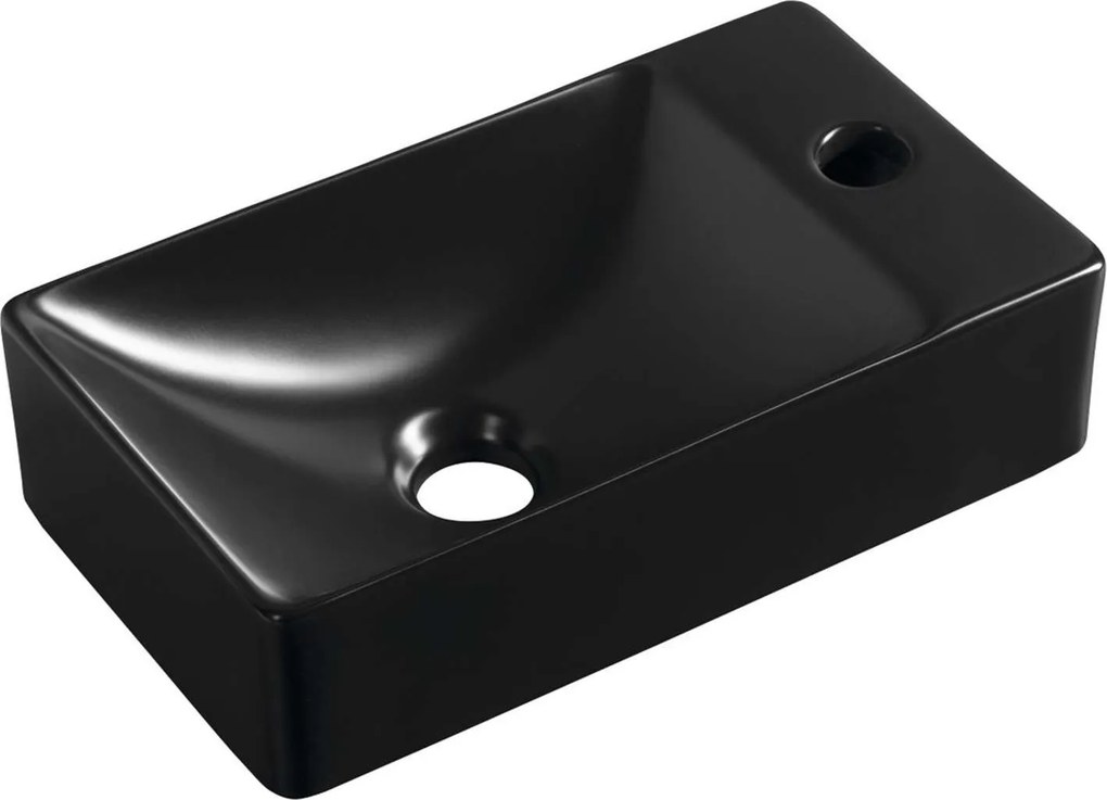 Sapho Small - Umývátko Margitha 38x22 cm, bez přepadu, otvor pro baterii, matná černá MGT3822B