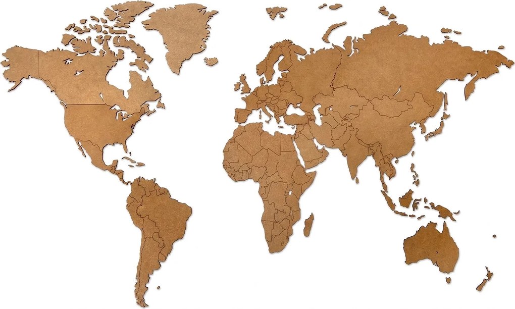 Dřevěná mapa světa HDF Minimalist Bílá / 130 x 78 cm